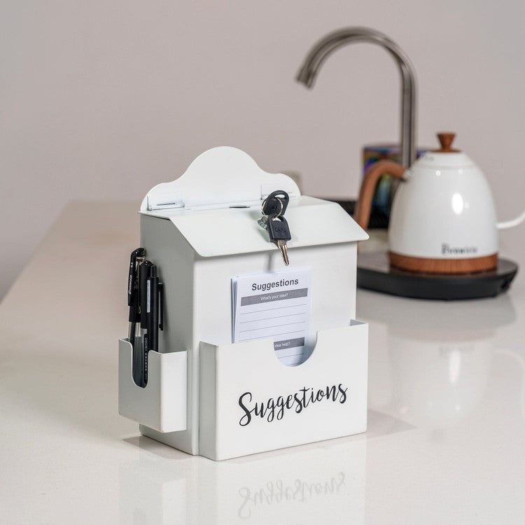 White Wall Mounted or Tabletop Lockable Comment Box, Paper Sheet Slot ...