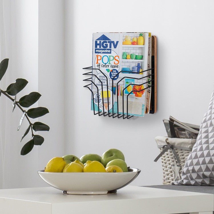 Brown Wood Hanging Magazine Display Rack, Wall Mounted Office Document ...