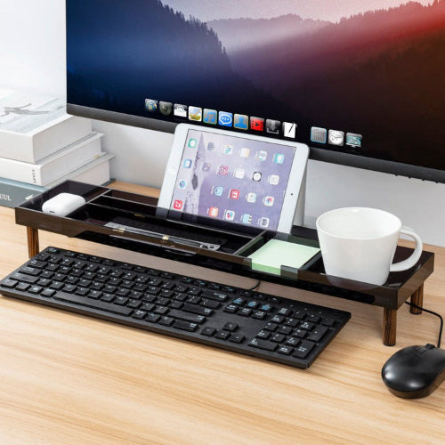 Gray Acrylic and Solid Wood Desktop Organizer Tray, Office Desk Flow S ...