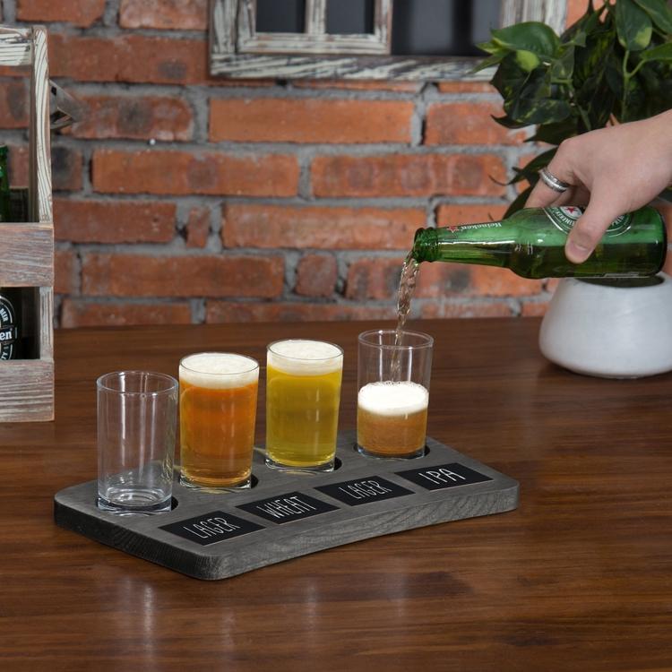 4-Glass Beer Flight Tray with Chalkboard Labels – MyGift