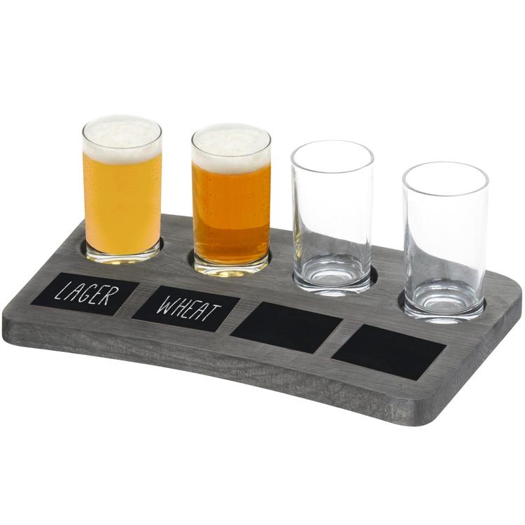 4-Glass Beer Flight Tray with Chalkboard Labels – MyGift