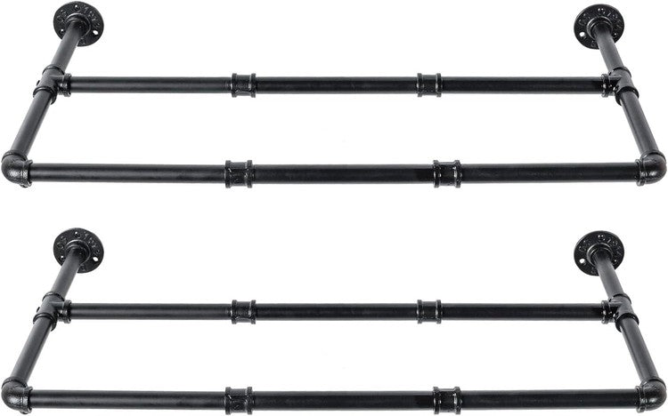 Set of 2 Black Metal Pipe Hanging Shoe and Boot Rack Shelves, Wall Mou ...