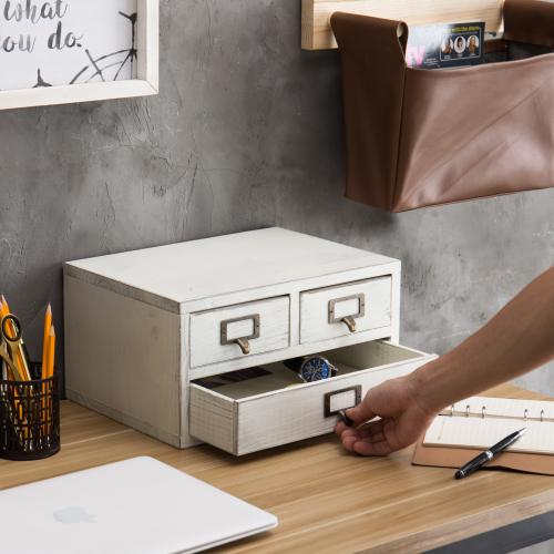 Vintage White Wood 3-Drawer Desktop Organizer – MyGift