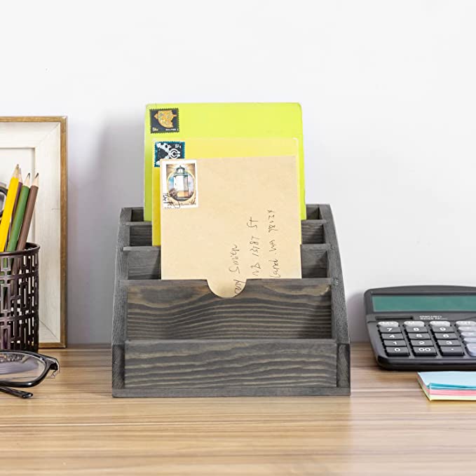 Decorative Rustic Gray Mail Sorter/Office Desk Stationary Organizer, 4 ...