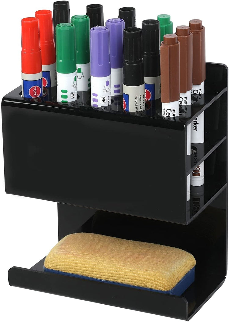Wall Mounted Tiered Black Acrylic Dry Erase Whiteboard Marker and Eras ...