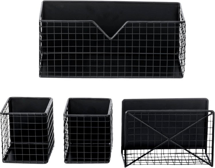 Industrial Matte Black Metal Wire Mesh Magnetic Baskets with Mail Sort ...