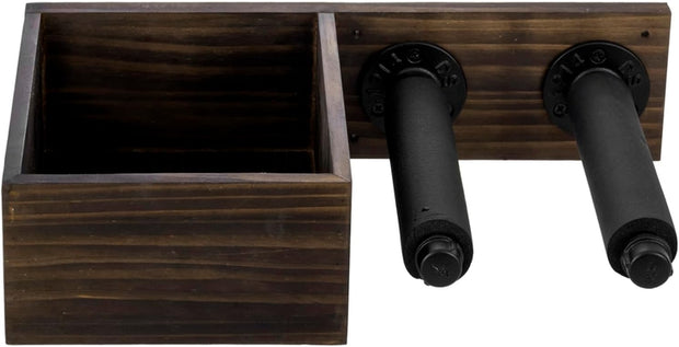 Wall Mounted Tennis Racket and Ball Rack, Burnt Dark Wood and Industri ...