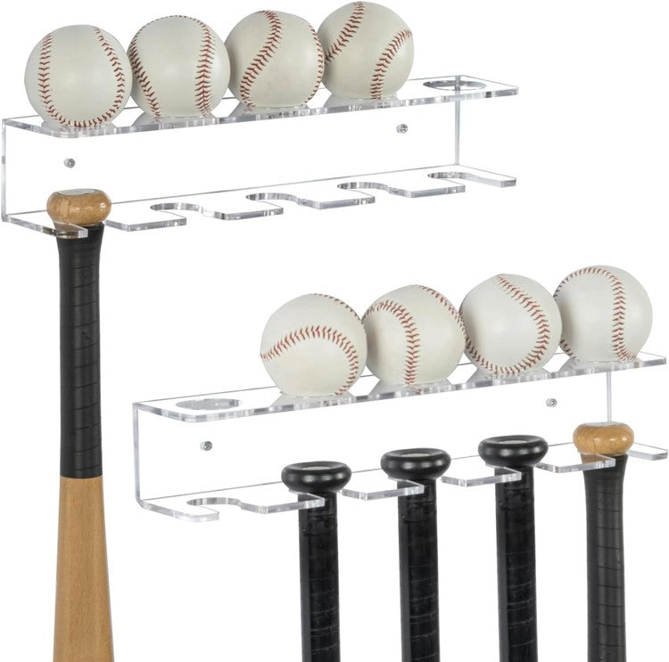 Clear Acrylic Hanging Baseball Bat and Ball Racks, Wall Mounted Sports ...
