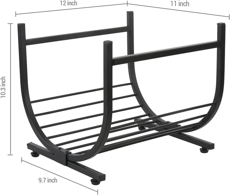 Industrial Firewood Rack, Matte Black Metal Freestanding U-Shape Log H ...
