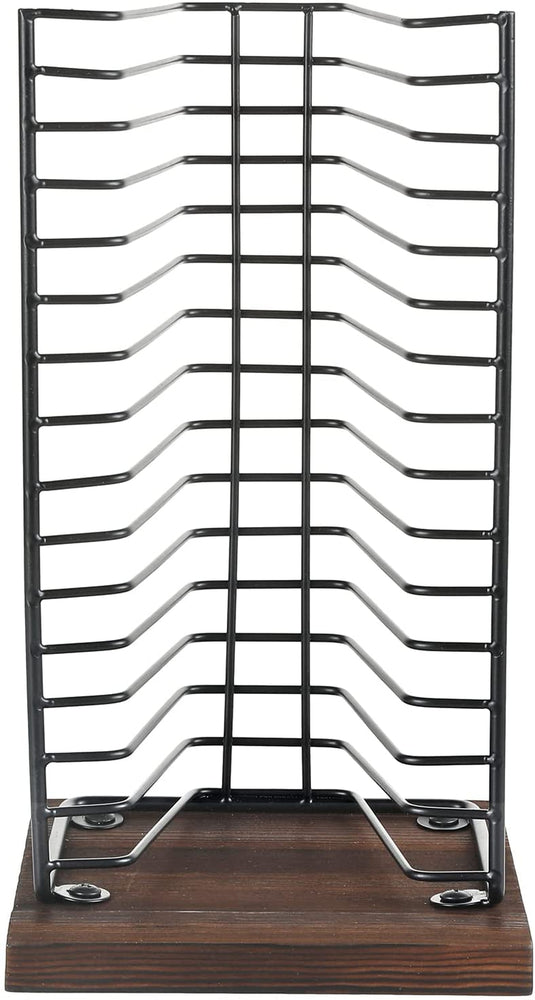 Matte Black Metal Wire and Burnt Wood Base Compact Disc Holder Vertica ...