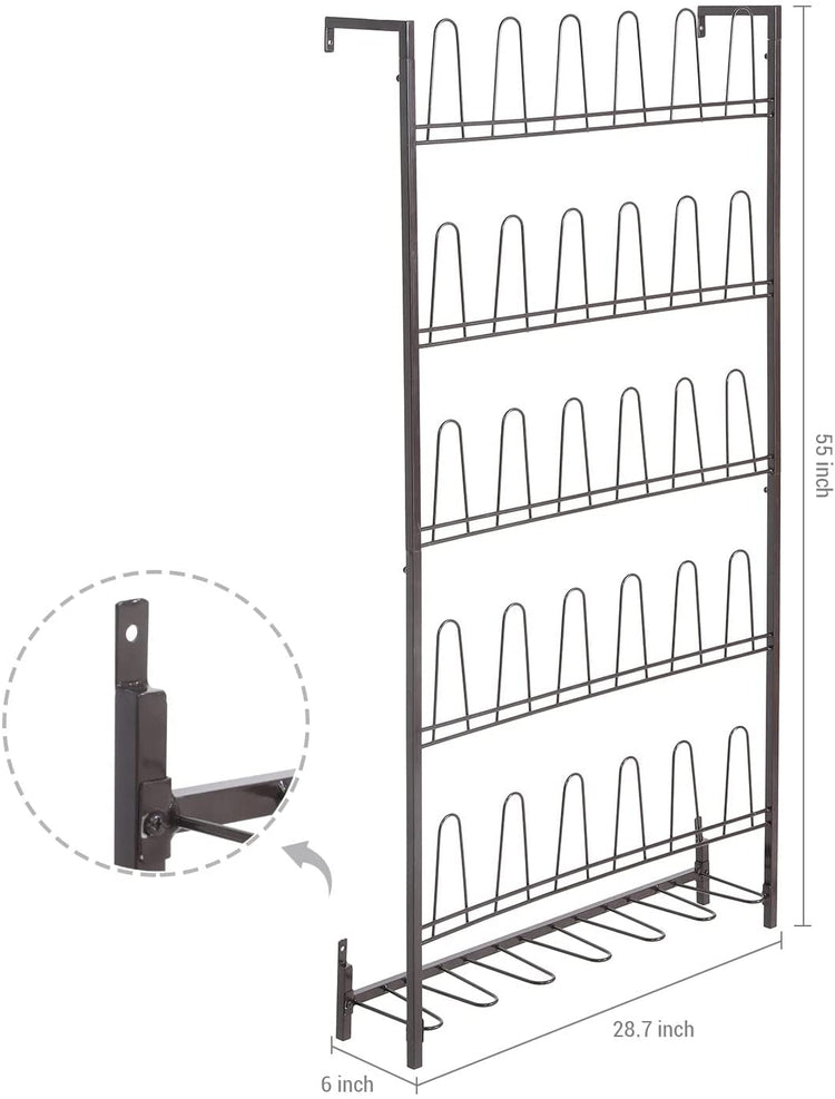 5-Tier Wall Mounted Dark Brown Metal 18 Pair Boot and Shoe Storage Rac ...