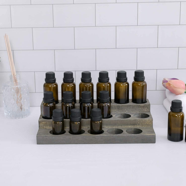 3-Tier, Vintage Gray Wood 17-Bottle Essential Oil Display Stand – MyGift