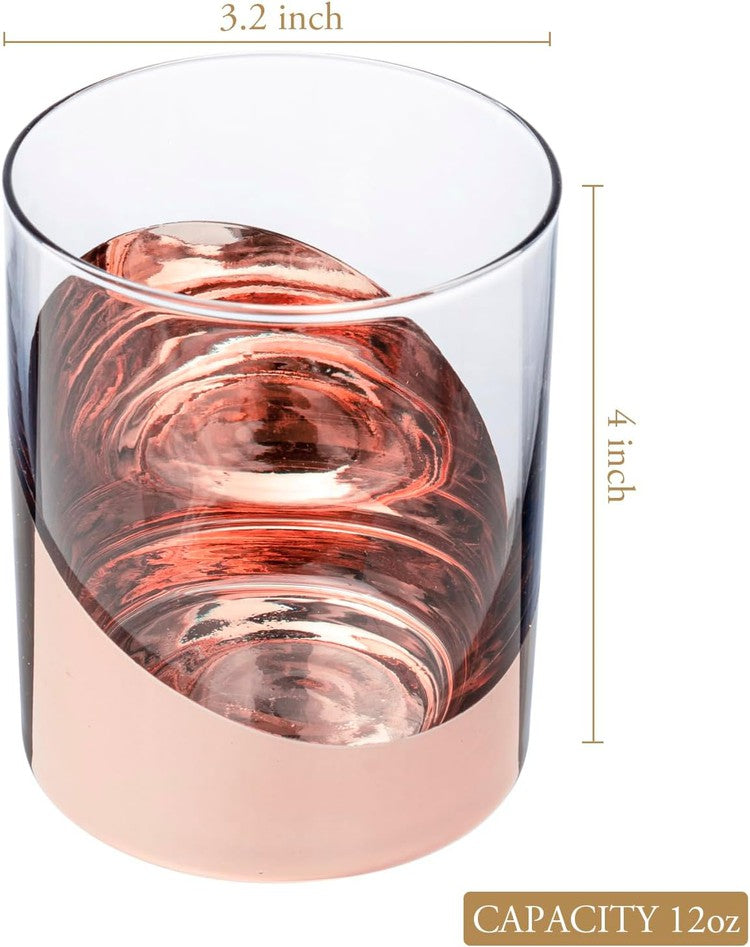 Copper Cocktail Glasses, Angled Dipped Design Lowball Whiskey Rocks Dr ...