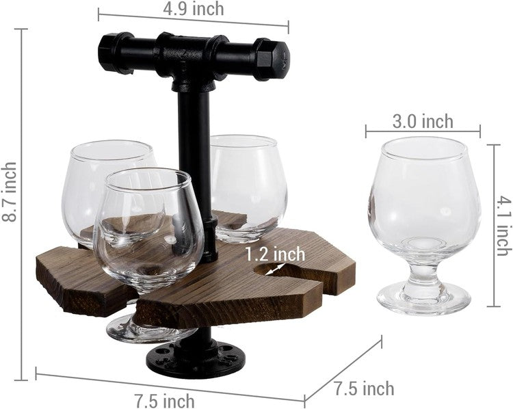 Brown Wood and Black Metal Serving Beer Whiskey Flight Set Tray, Tasti ...