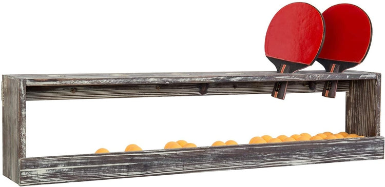 Torched Wood Wall Mounted Ping Pong Paddle Display Rack with Ball Stor ...