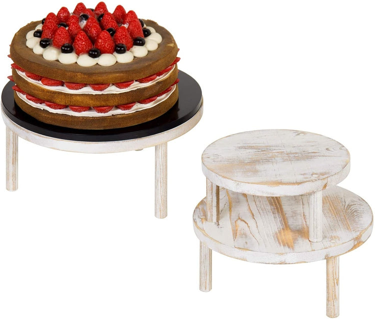 Round Whitewashed Wooden Cake Stand Display Risers, Set of 3 – MyGift