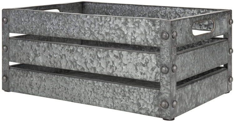 Silver 16-inch Galvanized Metal Storage Crate Display Box with Corner ...