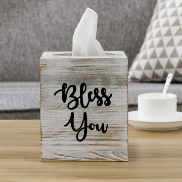 Whitewashed Wood Square Bless You Tissue Box Cover – MyGift