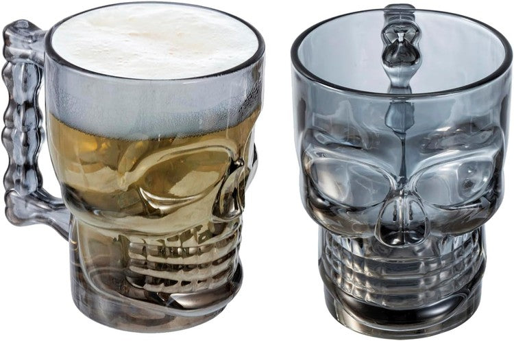 Translucent Smokey Glass Skull Beer Mugs, Halloween Drinking Glasses w ...