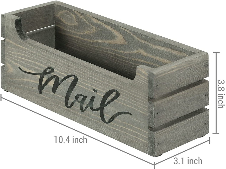 Gray Wood Crate Style Mail Sorter Box with Black Cursive "Mail" Writin ...