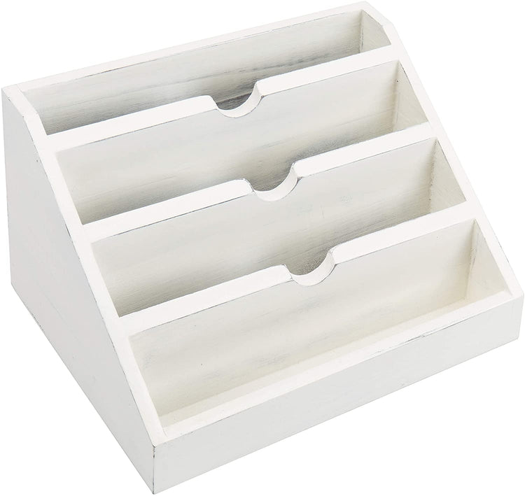 4-Compartment Vintage White Wood Desktop Mail Sorter or Office Station ...