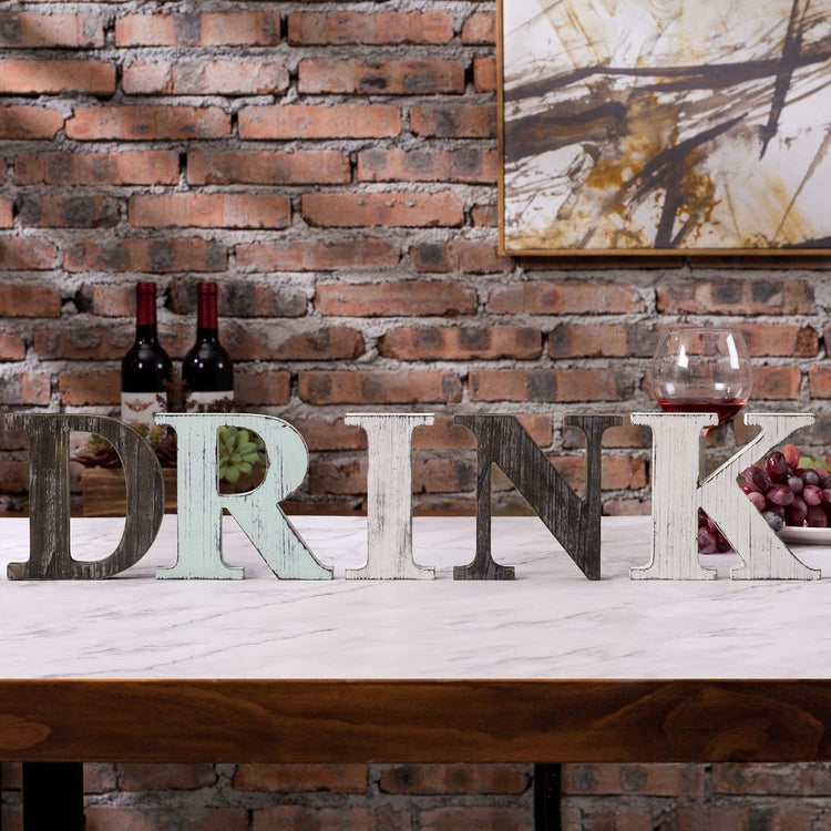 Rustic Multicolored Wood Decorative Tabletop DRINK Cutout Letter Sign ...