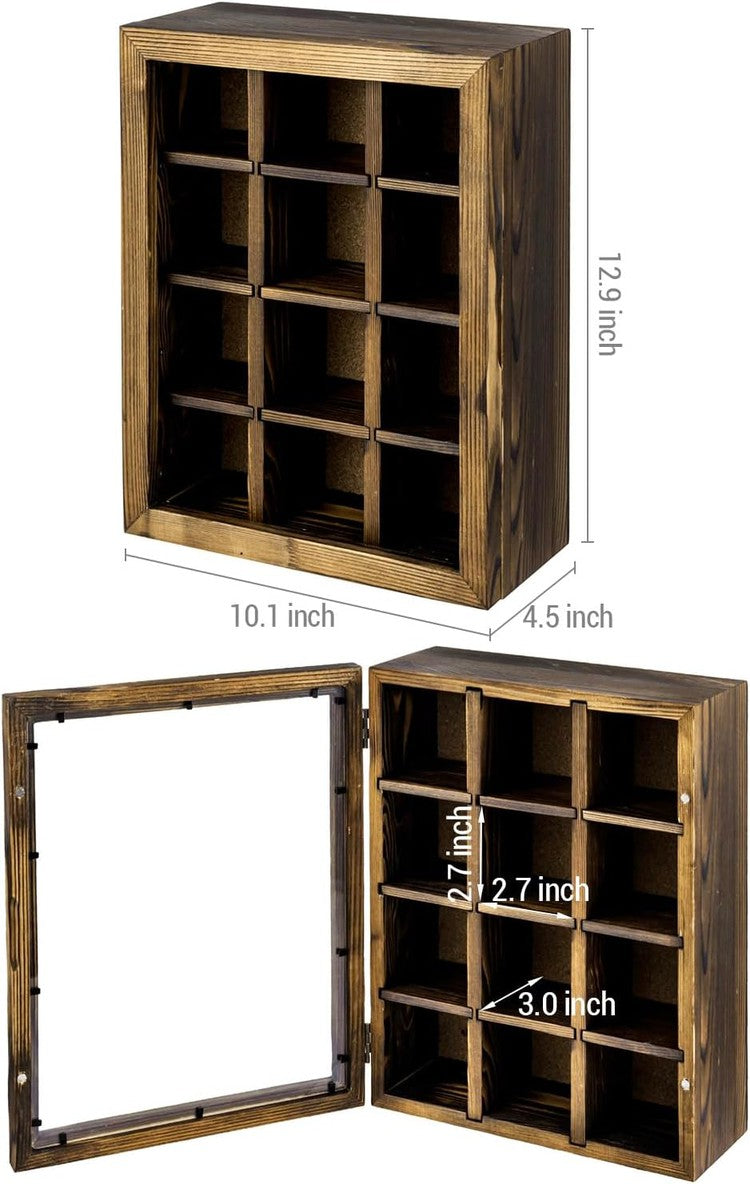 Rustic Burnt Solid Wood Shadow Box for Collectibles with Cork Back, Hi ...