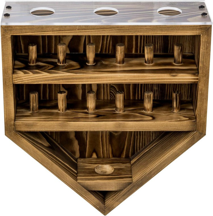 Wall Mounted Brown Wood Baseball Diamond Championship Ring Display Cas ...