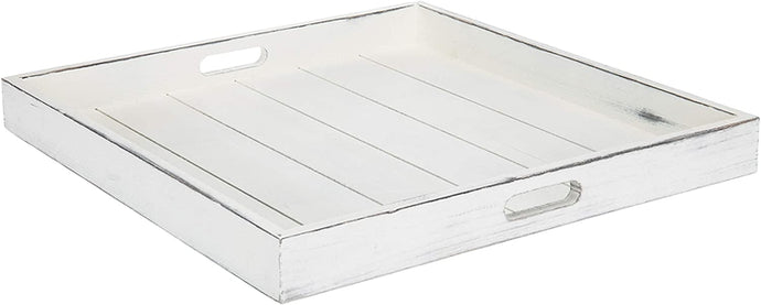 Vintage White 19-Inch Square Serving Tray with Cutout Handles, Set of ...