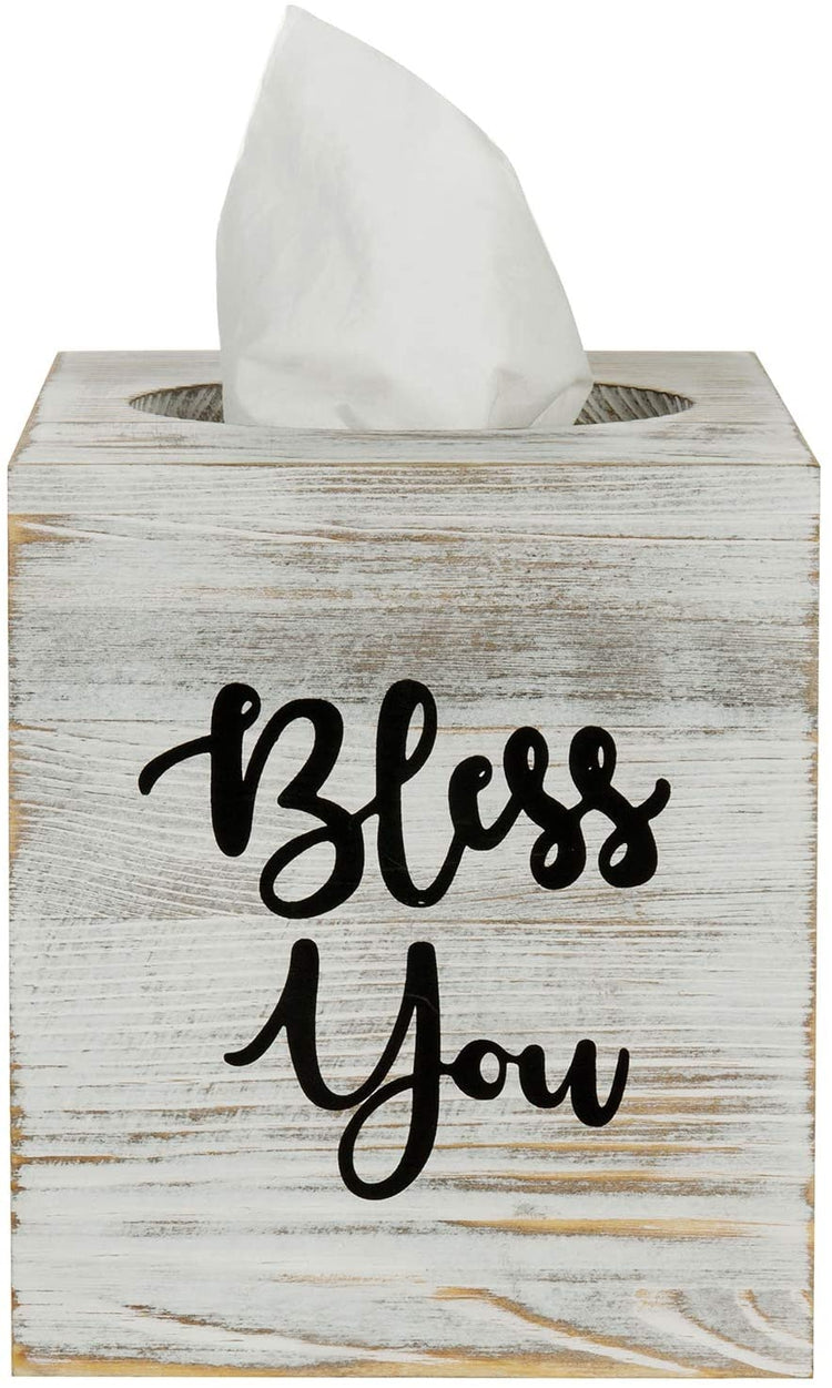 Whitewashed Wood Square Bless You Tissue Box Cover – MyGift