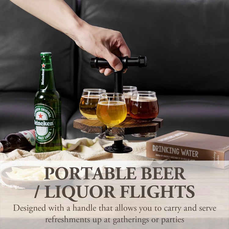 Brown Wood and Black Metal Serving Beer Whiskey Flight Set Tray, Tasti ...
