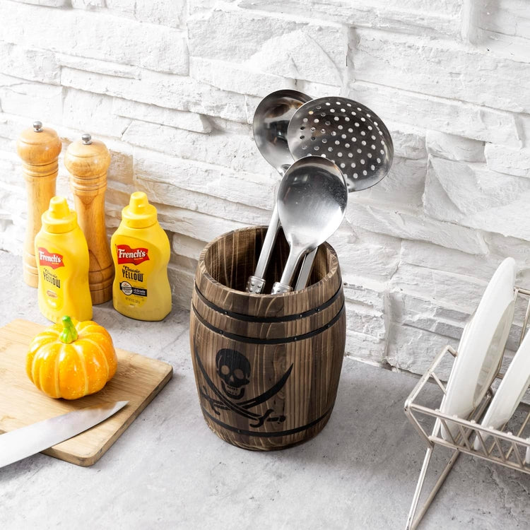 Burnt Wood Pirates Rum Cask Utensil Crock, French Wine Barrel Cooking ...