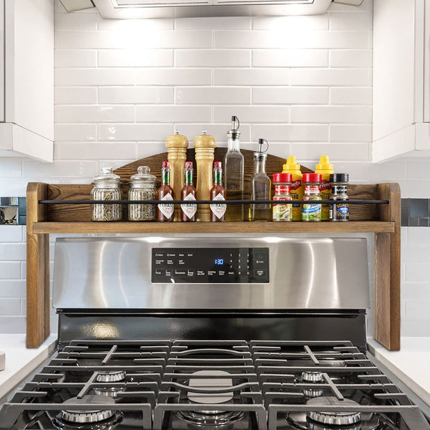 Burnt Wood and Black Metal Wire Bar Stove Top Spice Rack, Space Saving ...