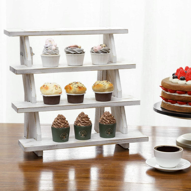 4 Tier Cascading Whitewashed Wood Retail Stair Shelf Display Riser or ...