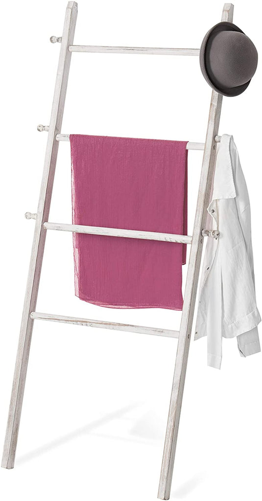 5-Foot Wall-Leaning Whitewashed Wood Ladder-Style Wall Rack – MyGift
