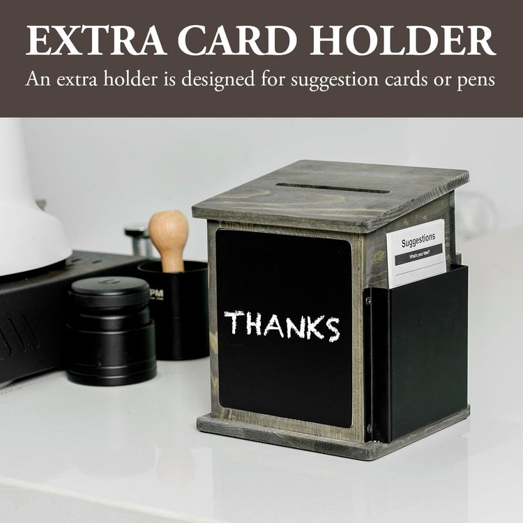 Wall Mountable Gray Wood Suggestion Box, Collection Drop Box w/ Chalkb ...