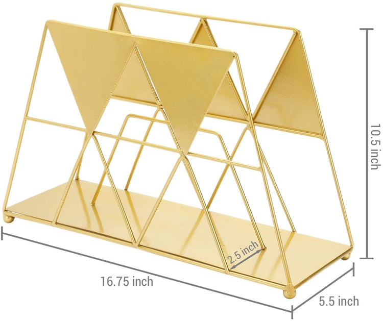 Modern Geometric Gold-Tone Metal Desktop Magazine Holder Rack – MyGift