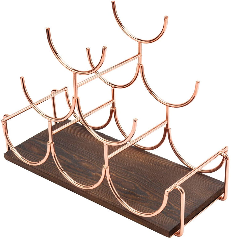 6 Bottle Rose Gold Metal Wire Stacked Wine Rack with Burnt Wood Base ...