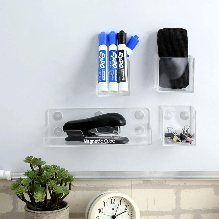 Clear Acrylic Magnetic Dry Erase Whiteboard Marker Holder Set with 1 T ...