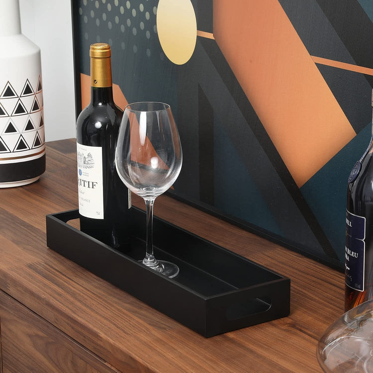 16 Inch Matte Black Metal Narrow Rectangular Serving Tray with Cutout ...