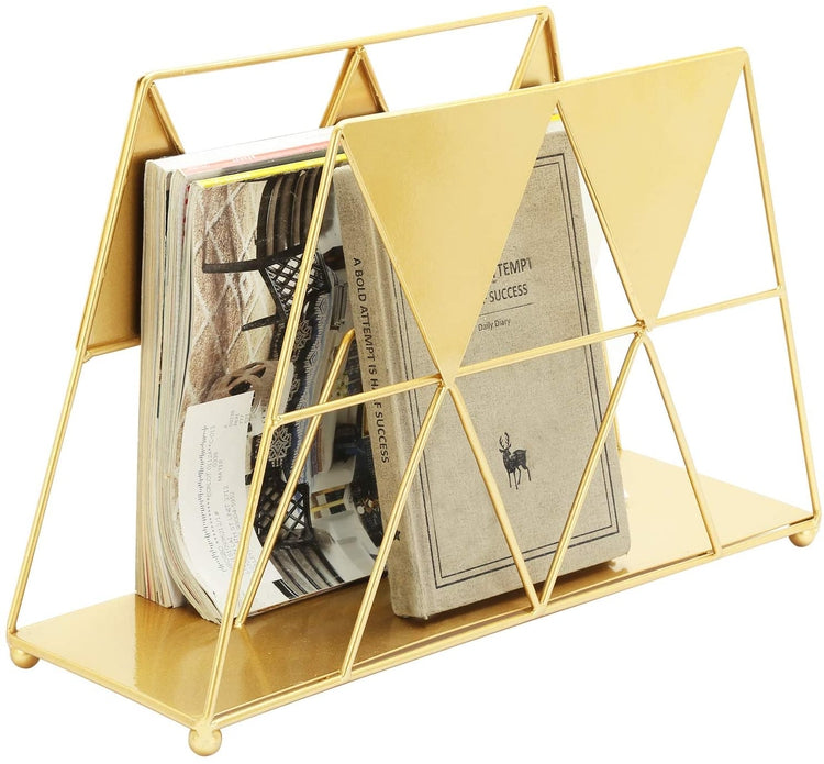 Modern Geometric Gold-Tone Metal Desktop Magazine Holder Rack – MyGift