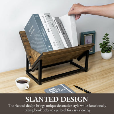 Brown Wood and Black Metal Book Display Rack Shelf, Desktop Storage Or ...