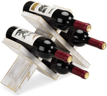 Whitewashed Rustic Wood Countertop Wine Rack, Holds Up To 4 Bottles ...