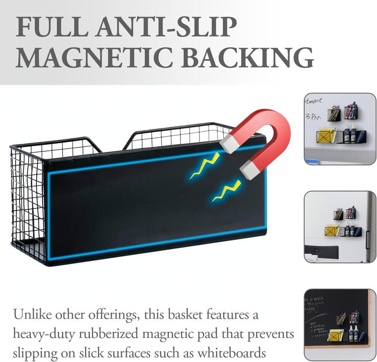 Industrial Matte Black Metal Wire Mesh Magnetic Baskets with Mail Sort ...