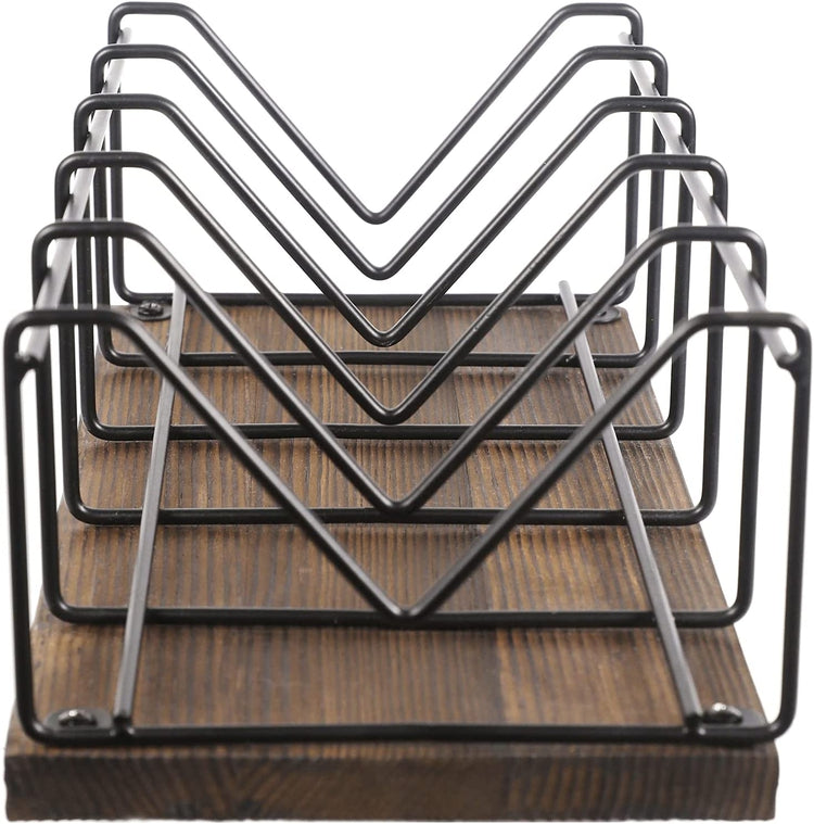 Industrial Burnt Wood and Matte Black Metal CD Storage Rack, Holds 25 ...