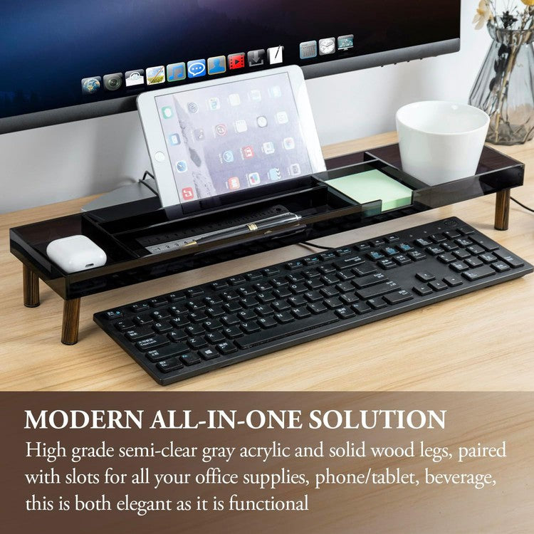 Gray Acrylic and Solid Wood Desktop Organizer Tray, Office Desk Flow S ...