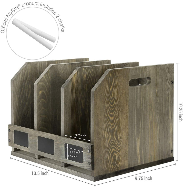 3 Compartment Gray Wood Office File Holder, Document Organizer with Ch ...