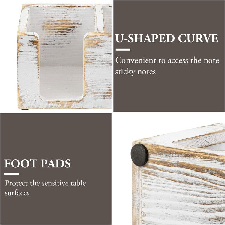White Washed Solid Wood Sticky Note and Stationery Holder Stand, Offic ...