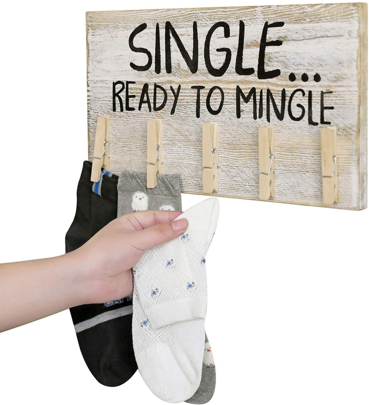 Wall Mounted Laundry Room Single Ready to Mingle Lost Sock Sign with 5 ...