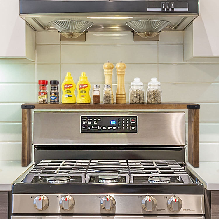 34 Inch Over The Stove Spice Rack, Burnt Brown Wood Display Shelf with ...